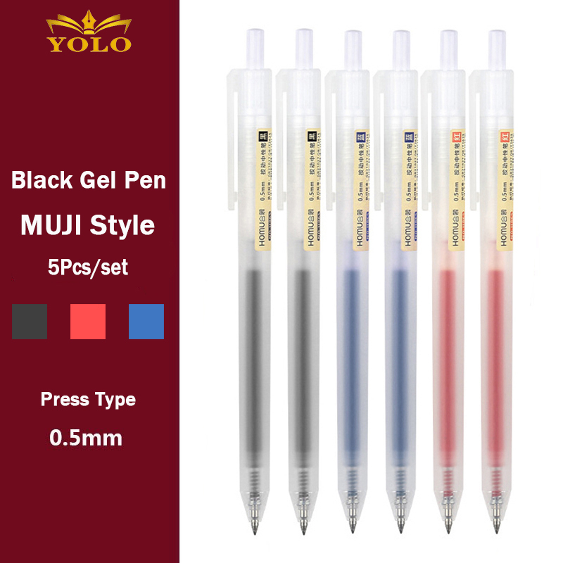 5Pcs/set MUJI Style Ballpoint Pen Gel Ink Black Tip 0.5mm Smooth ...