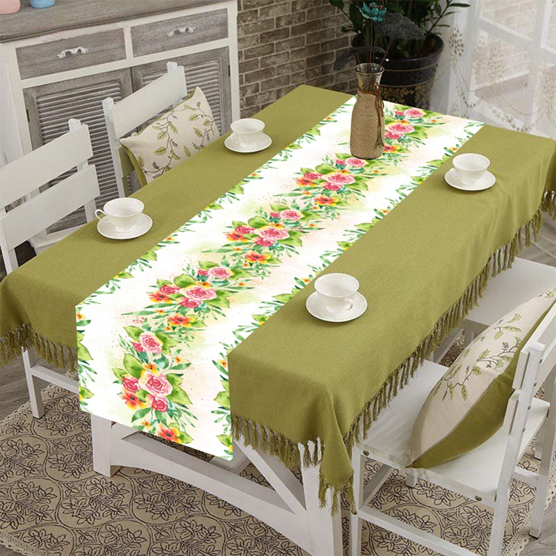 Spring Summer Linen Fabric Table runner PInk Rose Table Cloth Green ...