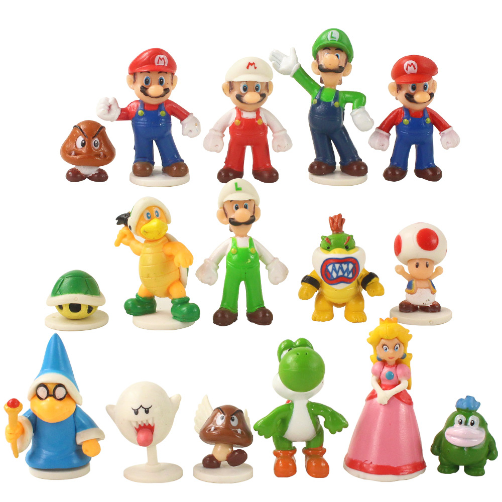 16Pcs/Set 5cm Japan Game Super Mario Bros. Q Version Mini Mario Luigi ...