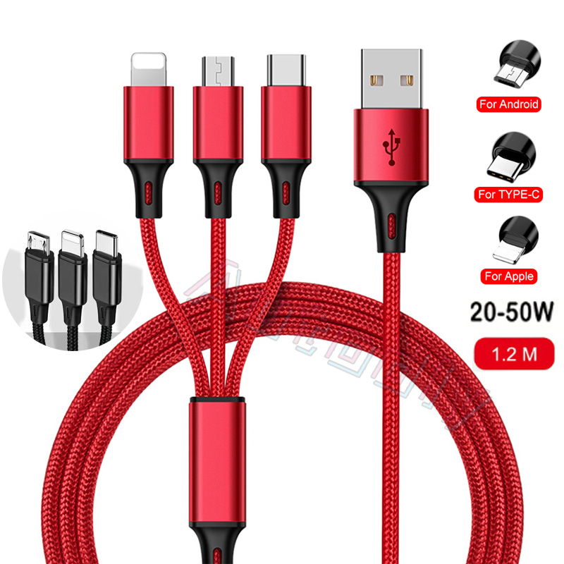 3 in 1 USB Cable Fast Charging Cord Type-C Fast Charger Cable for ...