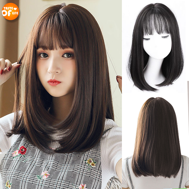 3d Full Hair Wig Air Bangs Length 40CM Hairwigs Slightly Curled Inwards ...