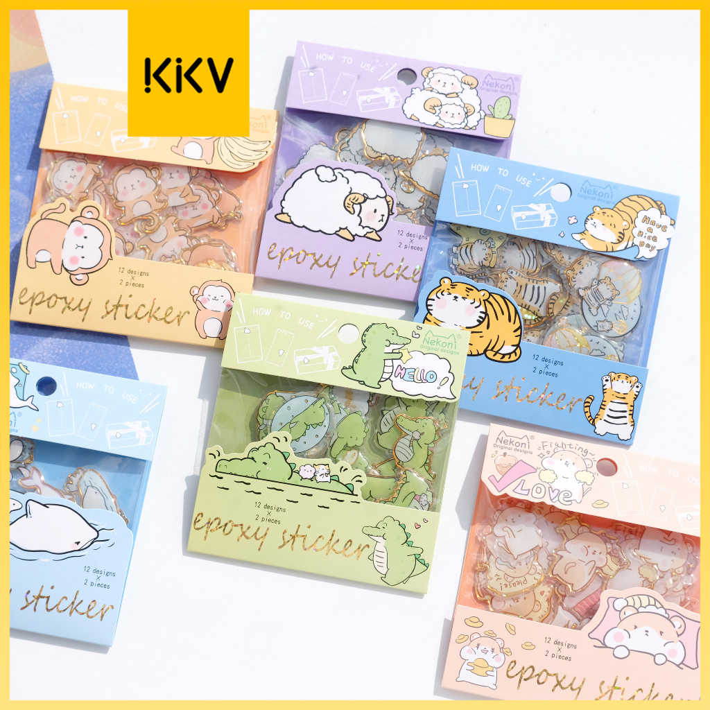 KKV X NEKONI Koniwa Animal Series Epoxy Sticker Kawaii PVC Waterproof ...