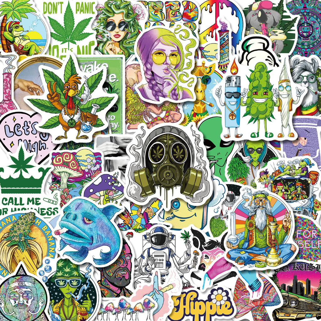 New 250/200/150/100/50PCS Funny Weed Stickers - Vinyl Decals for ...