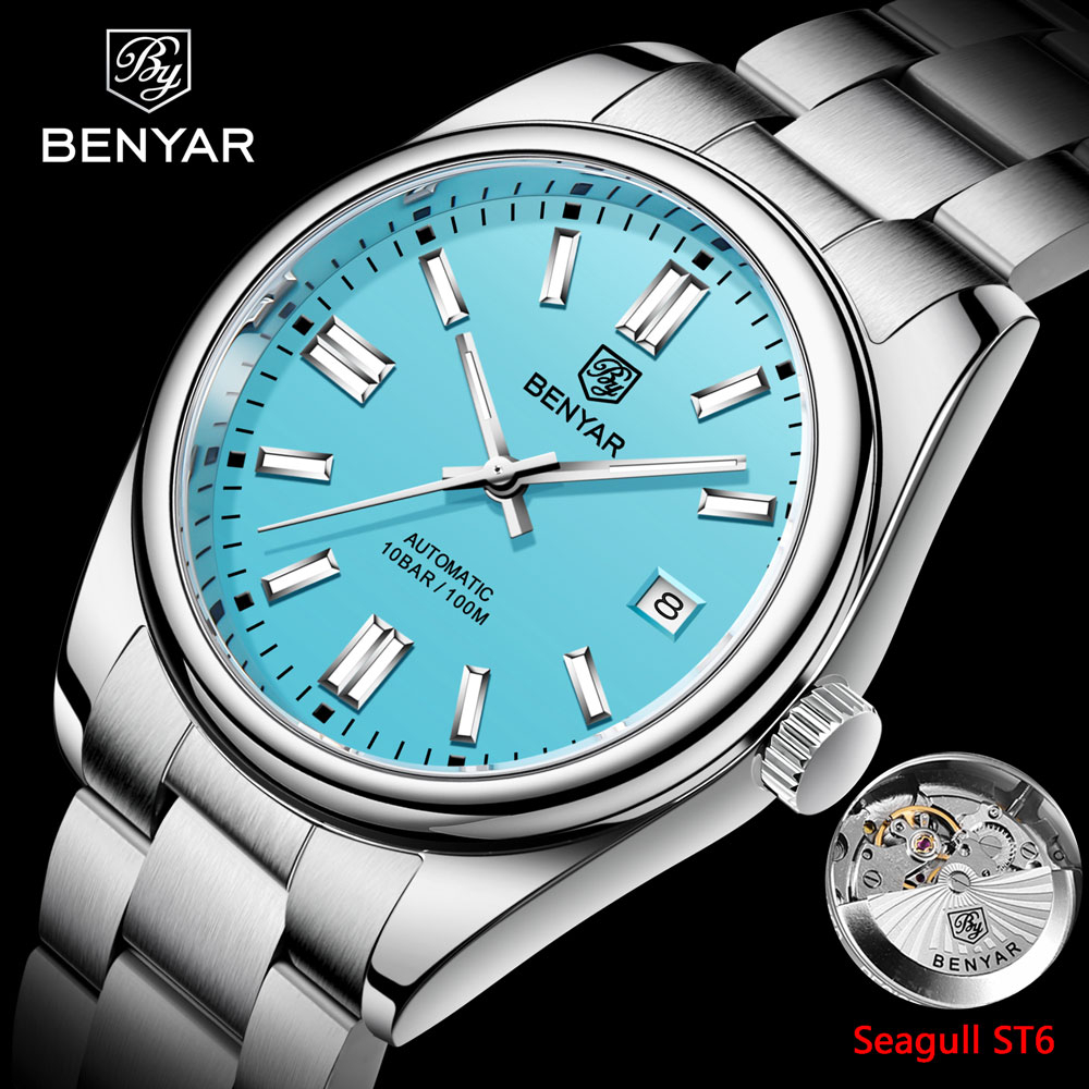 BENYAR Original Men Watch Seagull ST6 Automatic Mechanical Calendar ...