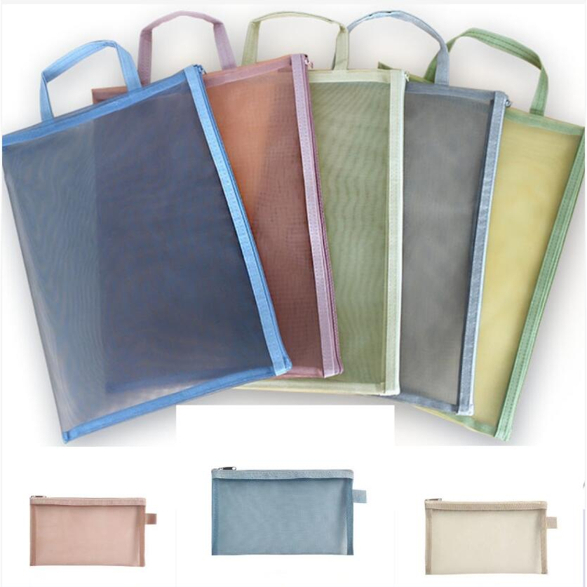 【JY】A4 Morandi transparent mesh file bag zipper file bag stationery ...
