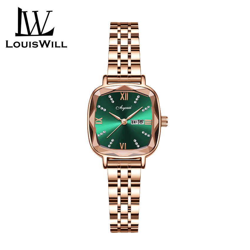 LouisWill Women's Quartz Watch Fashion Square Watch Double Calendar ...