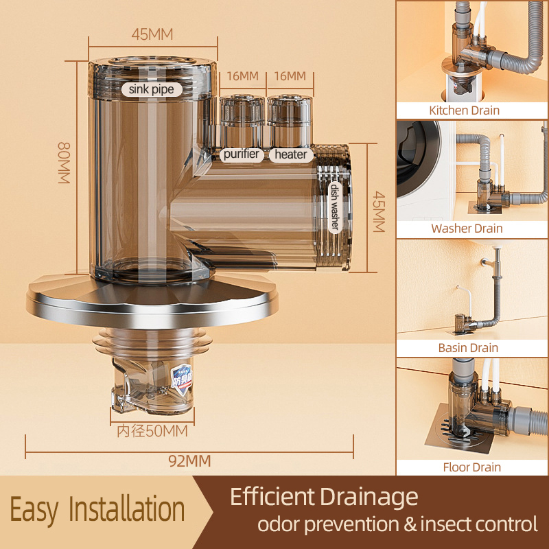 Kitchen sink anti-odor and insect-proof three-way diversion trap valve ...