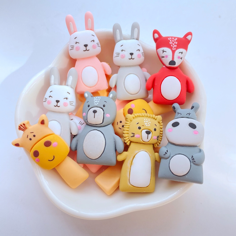 10 Pieces Set 3D Waterproof Resin Cartoon Animal Rabbit Fox Bear Series ...
