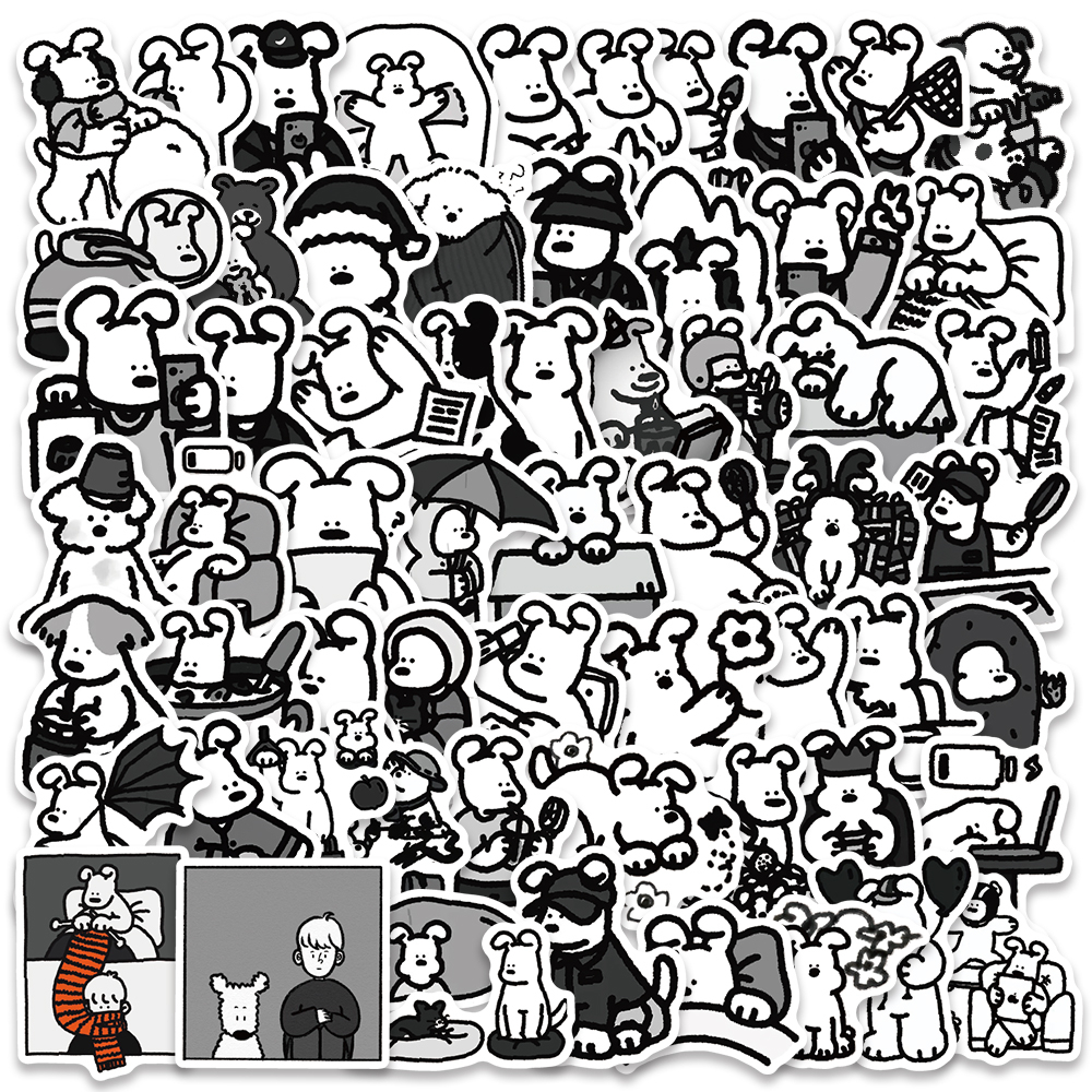 62Pcs Cartoon Cute White Black Dog Cartoon Waterproof Sticker ...