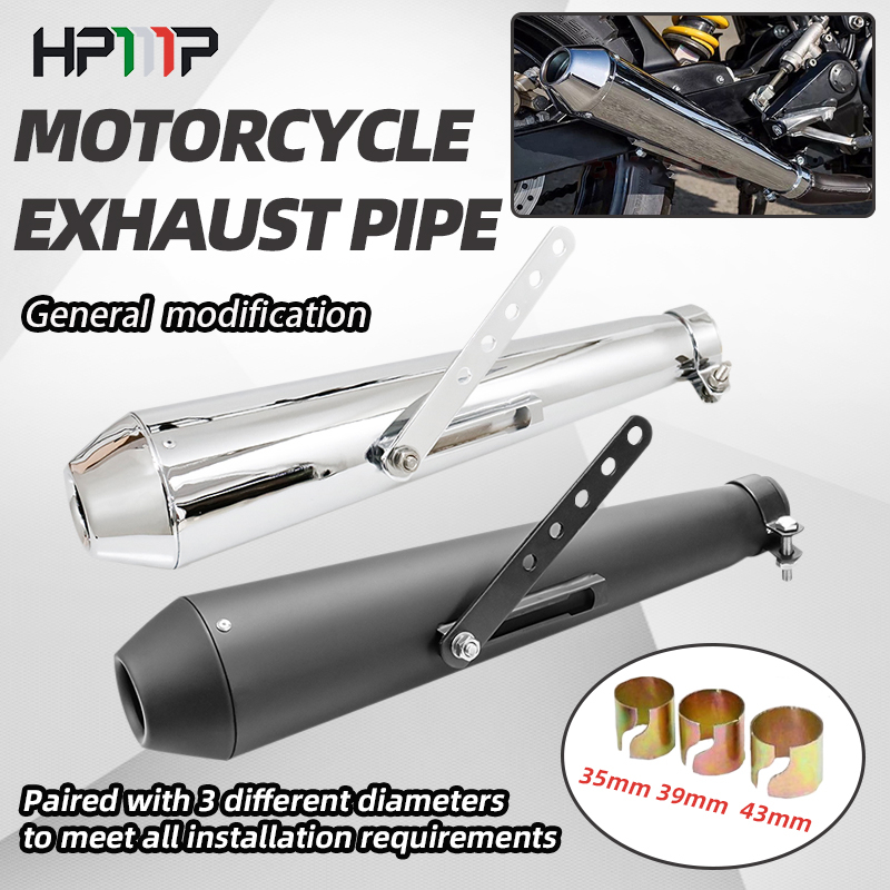 Universal Motorcycle Retro Matte Black Silver Exhaust Muffler Pipe Tip ...
