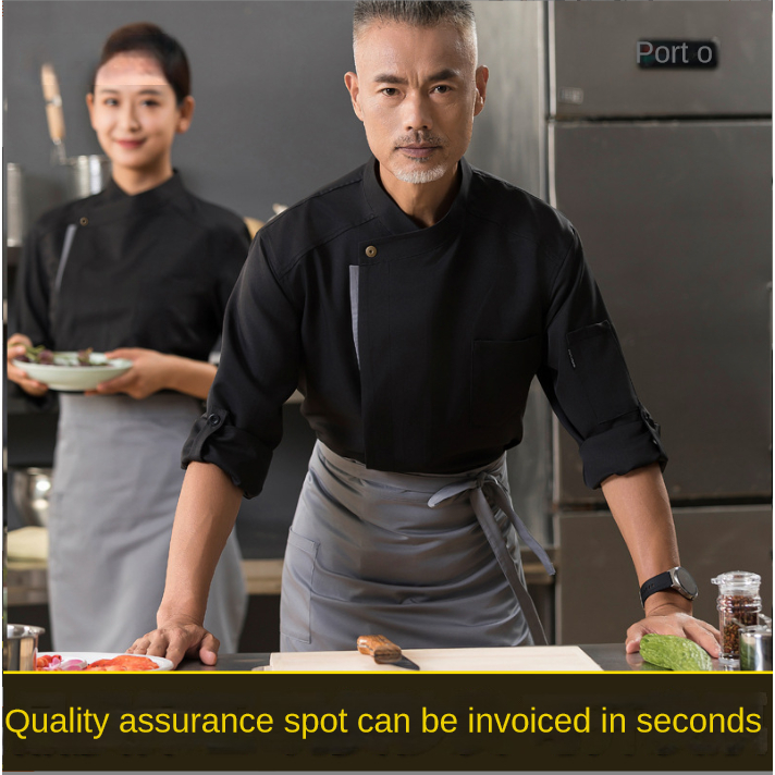 Chef uniform high-end hotel restaurant chef overalls men and women long ...