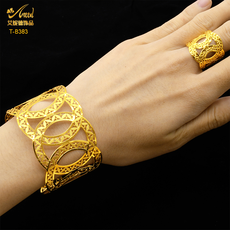 [Ready Stock] New Dubai gold bracelet with Ring Set women's gold-plated ...