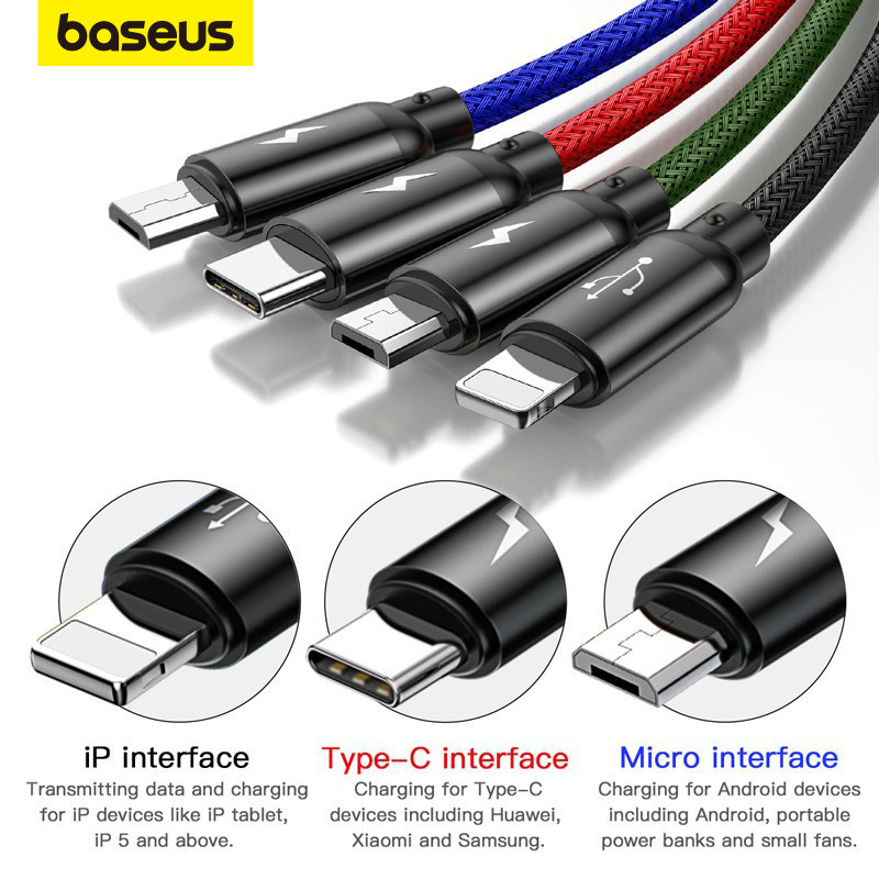 Baseus 4 in 1 USB Cable for iPhone xs max & 3 in 1 Micro USB Type-C ...