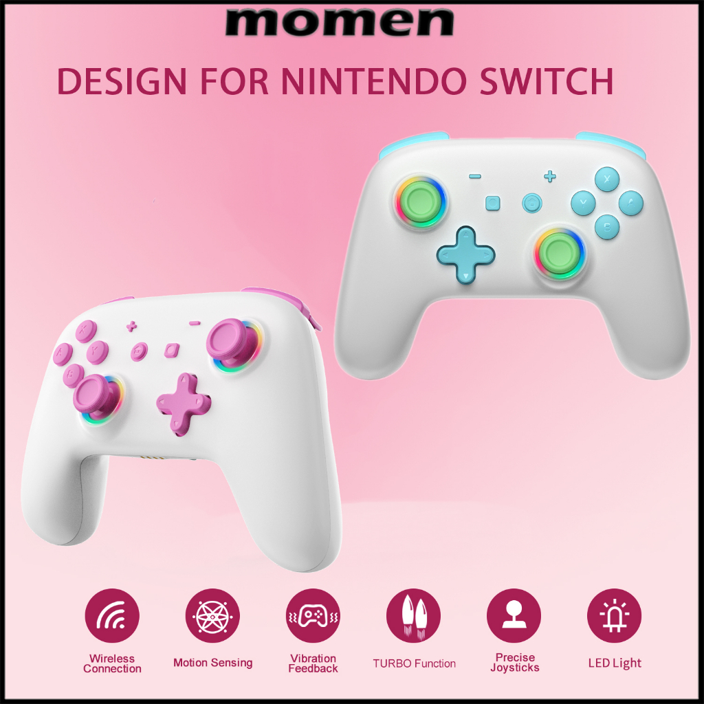 LinYuvo Wireless Wake Up Pink Game Controller for Switch/Switch OLED ...