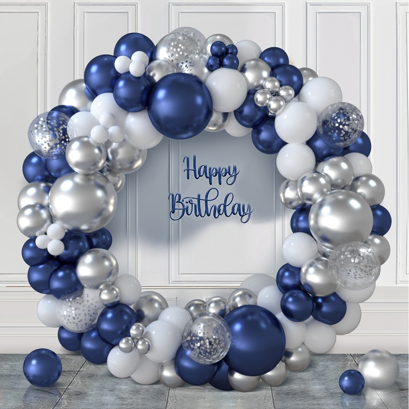 117pcs Diamond Blue Balloons Happy Birthday Balloons Silver White ...