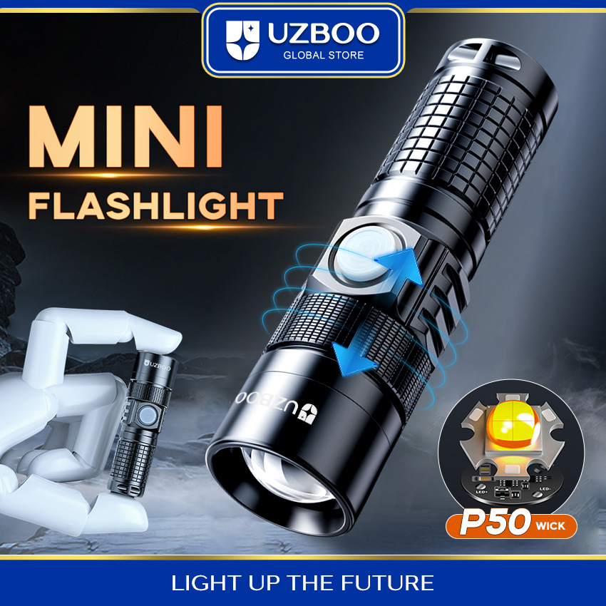 UZBOO Super Mini Flashlight 1000M Long Distance LED Torch Light Portable Rechargeable Flashlight ...