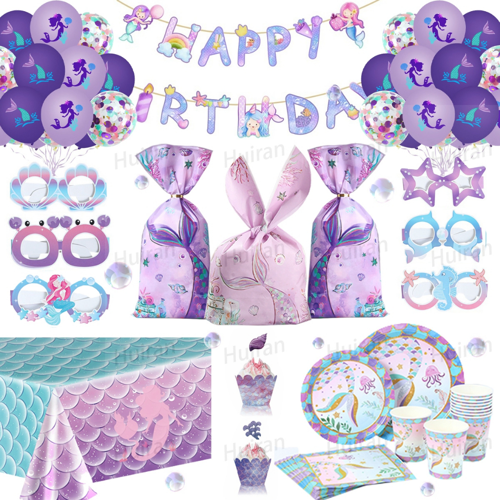 Mermaid Theme Party Supplies Set Mermaid Tail Table Cloth Plastic ...