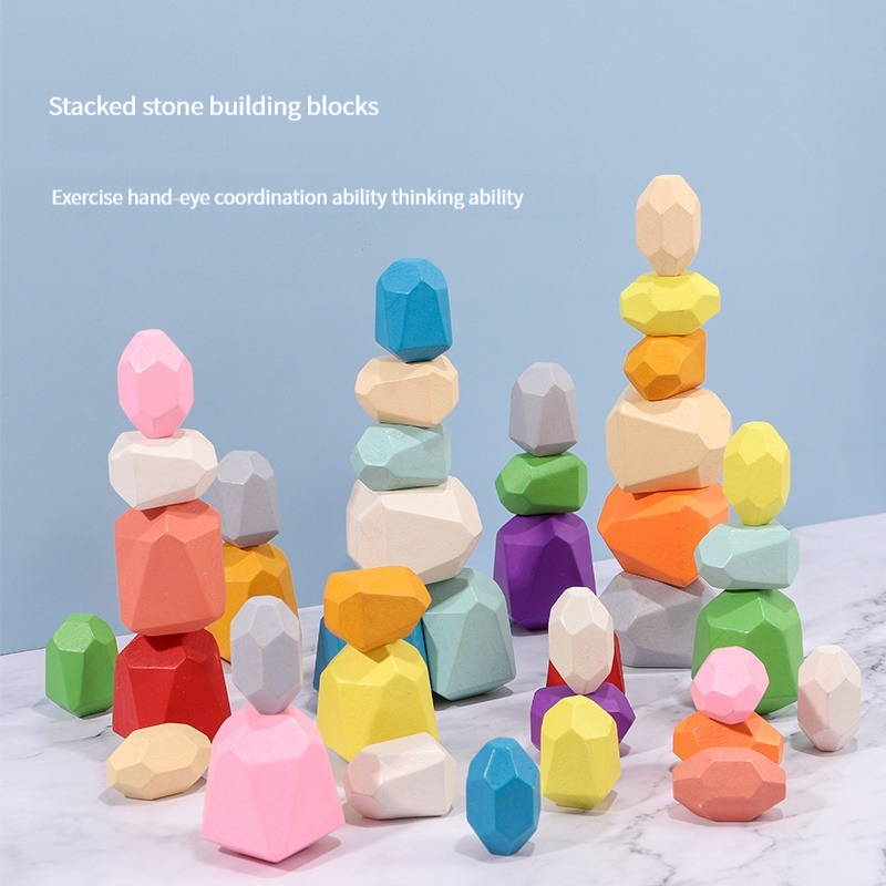 Wooden Balancing Stacking Stones Stacking Rainbow Game Colored Stone ...