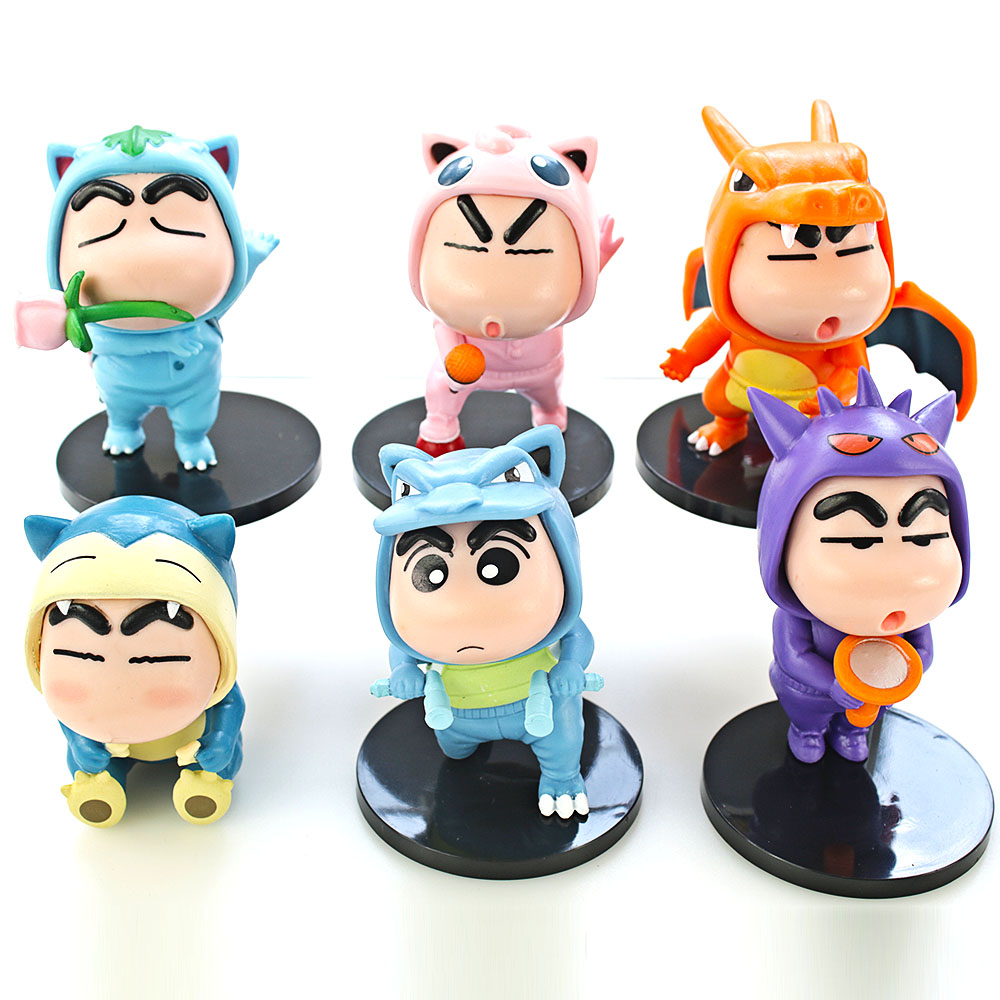 6Pcs/Set Anime Pokemon Crayon Shin-chan Cosplay Snorlax Gengar Mew ...