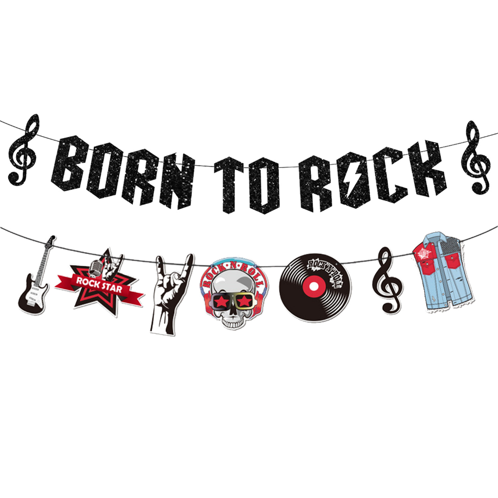 JOLLYBOOMRock and Roll Birthday Party Decorations, Glitter Black Born ...