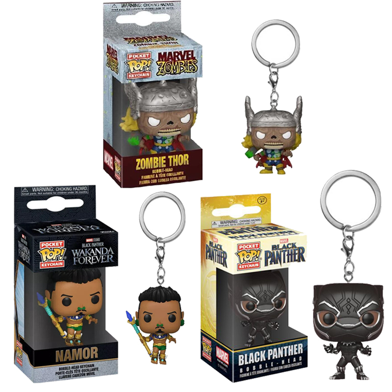 Funko Pop! Marvel Black Panther Namor Zombie Thor Keychain Action Figure Keyring Toys model ...