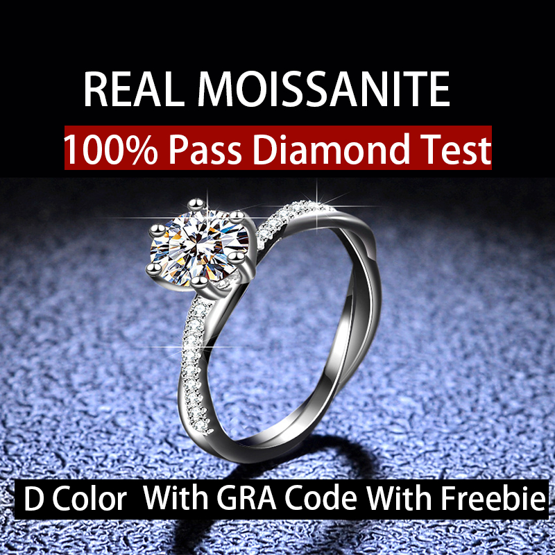 Real Moissanite 0.5ct 1ct Six-prong Round Cut Twist Style White D Color Ring In S925 Sterling ...