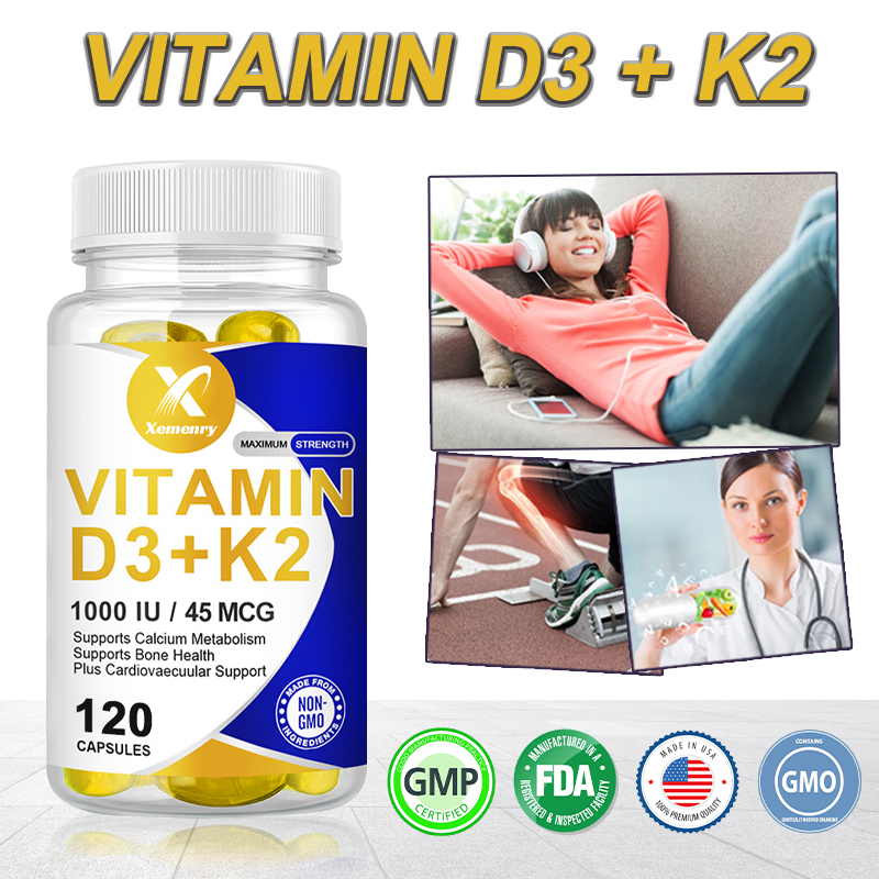 Organic Vitamin D3K2 Capsules Promotes Calcium Absorption Bone & Joint ...