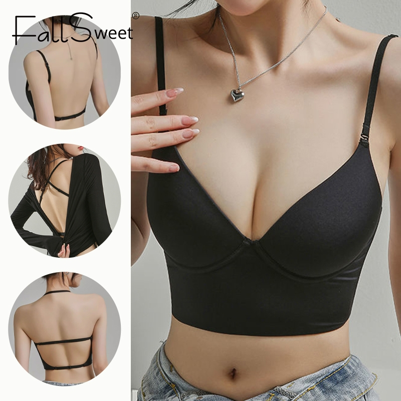 FallSweet Women Low Back Bras Seamless Thin Cup Bralette Deep U Backless Brassiere Invisible ...
