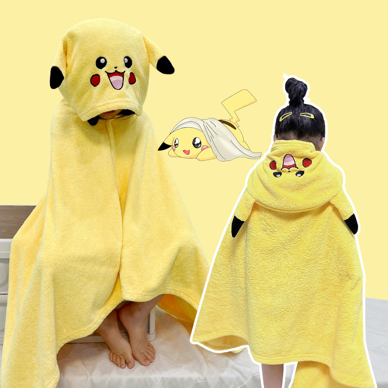 Pokemon Pikachu Plush Flannel Children's Bath Towel Cartoon One-piece ...