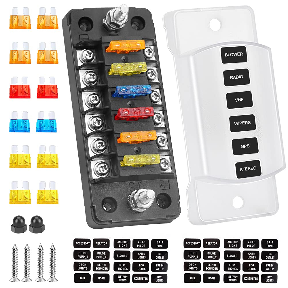 6 Way Fuse Block Blade Fuse Box with Negative Bus, 6 Circuit Fuse ...