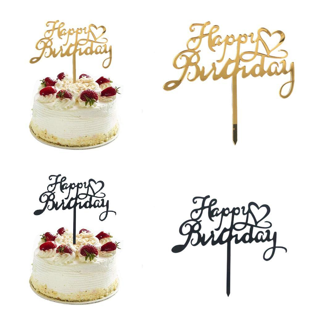 Pack of 10PCS Acrylic Happy Birthday Cake Topper with Heart, Cursive ...