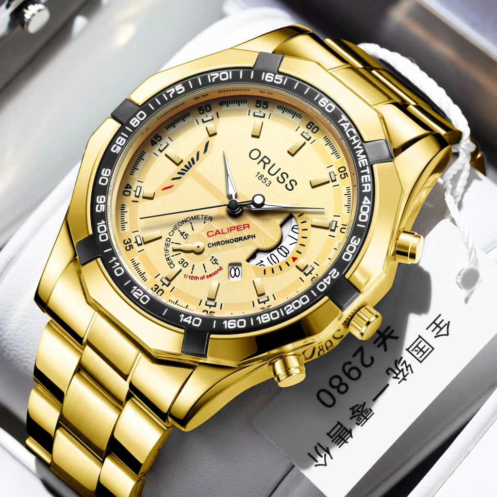 ORUSS 1853 Original Men Stainless Steel Date Waterproof Luxury Business ...