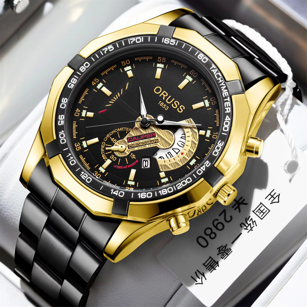 ORUSS 1853 Original Men Stainless Steel Date Waterproof Luxury Business ...