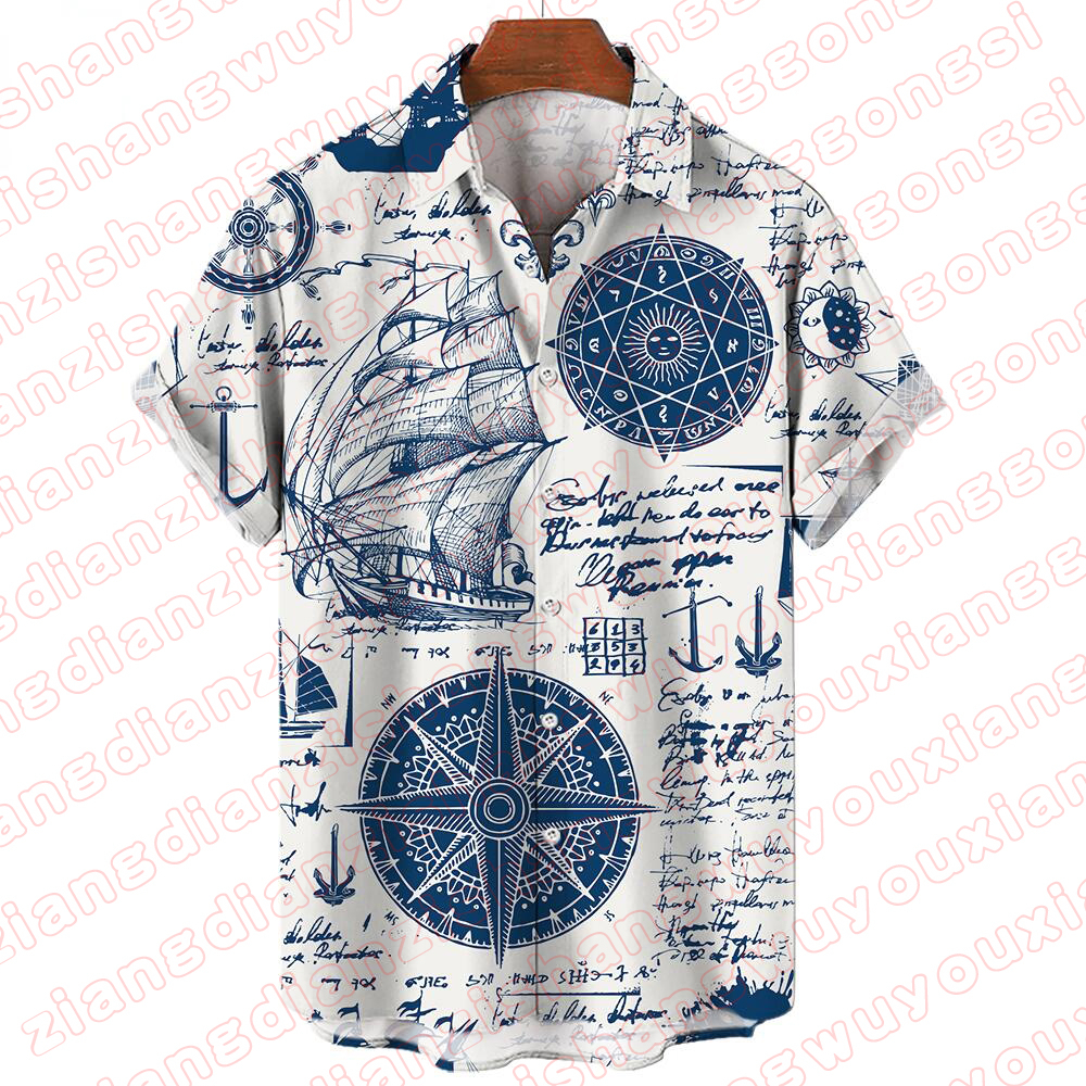 Summer Soft Breathable Nautical Compass Shirts For Men Fashion Casual ...