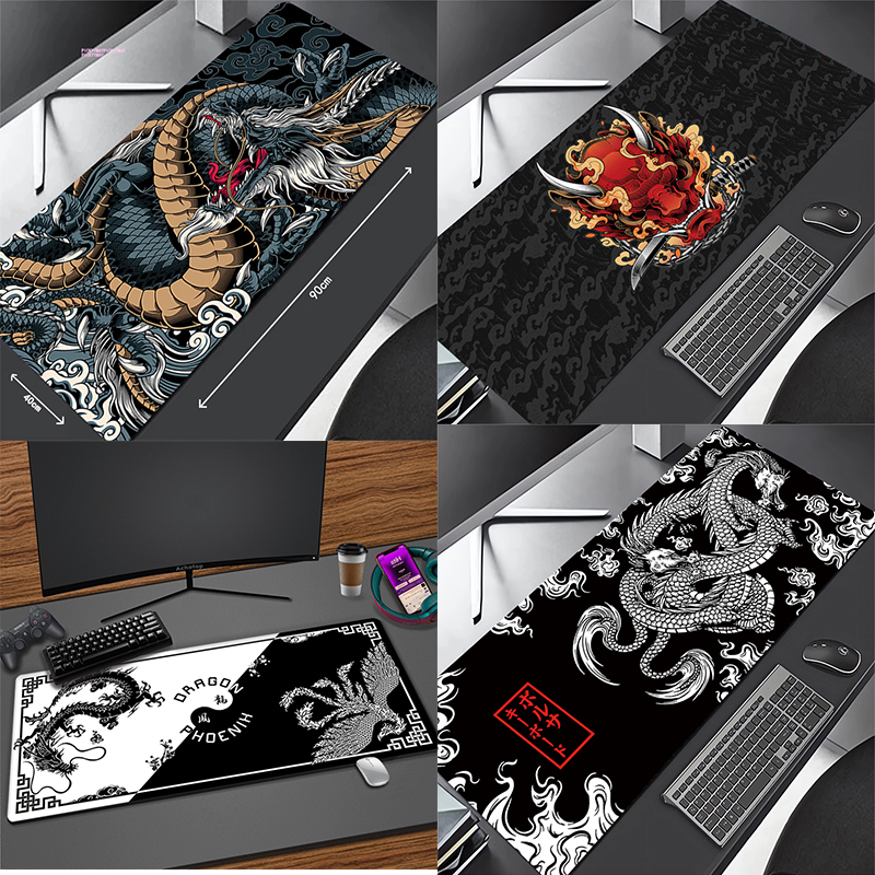 Large Black White Dragon 90x40cm Mouse Pads Computer Gamer Keyboard ...