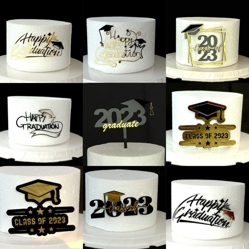 Acrylic Class of 2023 Cake Topper Happy Graduation Cake Topper Cursive ...
