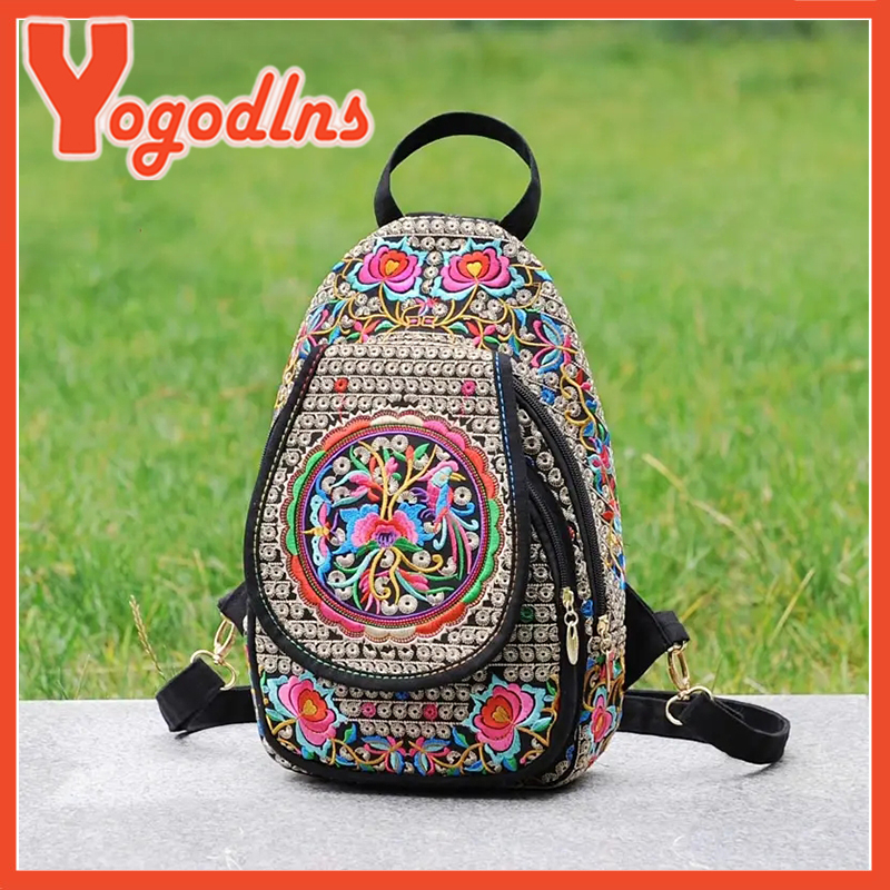 Yogodlns Handmade Embroidered Design Canvas Backpack Women Small Ethnic ...