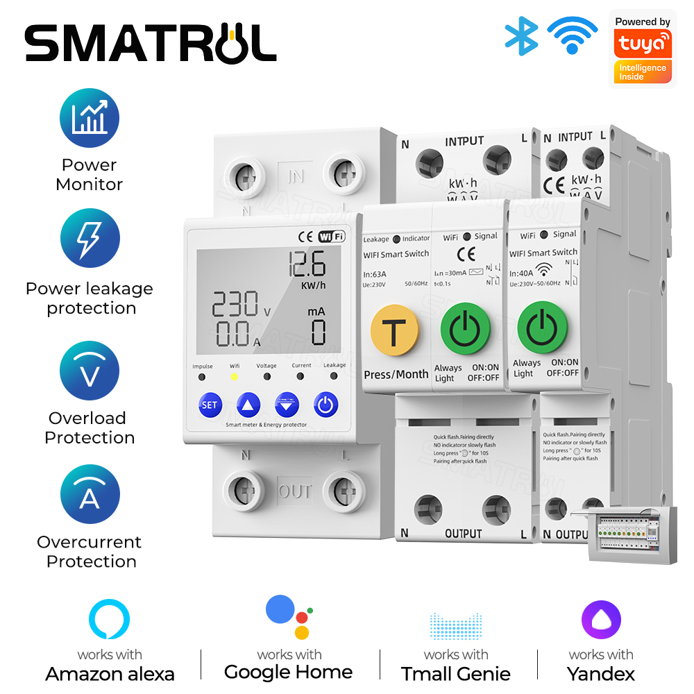 Smatrul 40 63a Wifi Smart Switch Tuya Energy Meter Kwh Metering Circuit Breaker Timer With