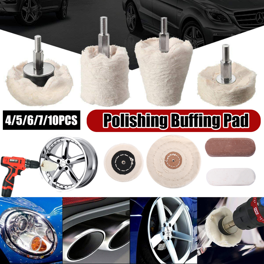 4/5/7/10/11pcs Wool Felt Mounted Polishing Buffing Pad MOP Wheel Drill ...