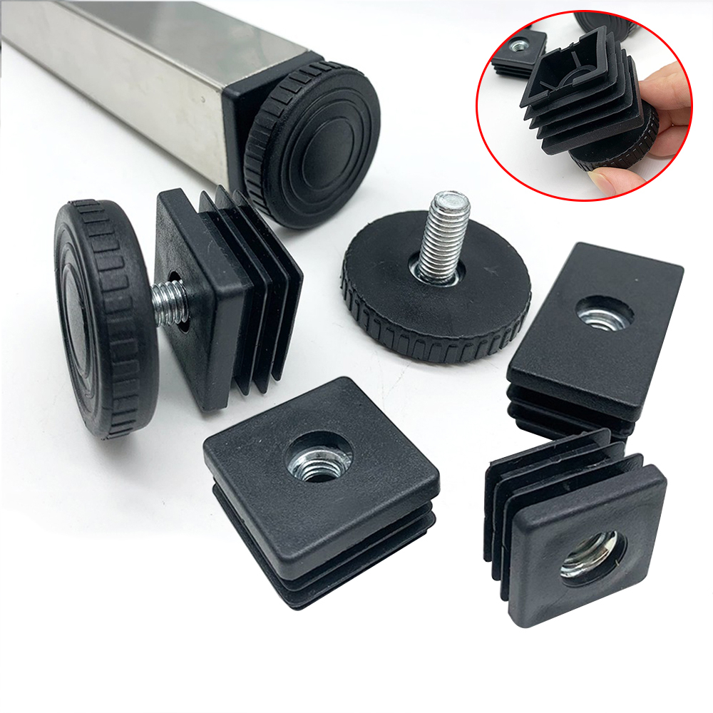 4Pcs Black Adjustable Feet Mats With Nuts Round/Square Plastic Pipe ...