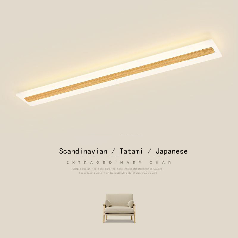 【Free shipping】Japanese Wooden Led Ceiling Light Modern Minimalist Long ...