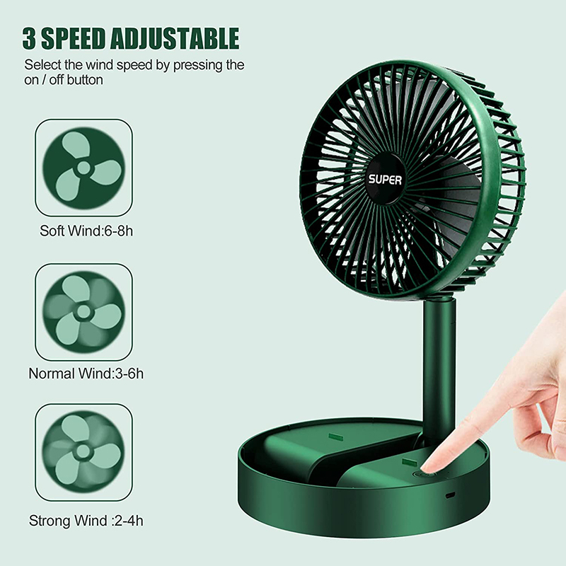 Portable desktop fan silent 3-speed wind power 2000mAh battery powered ...