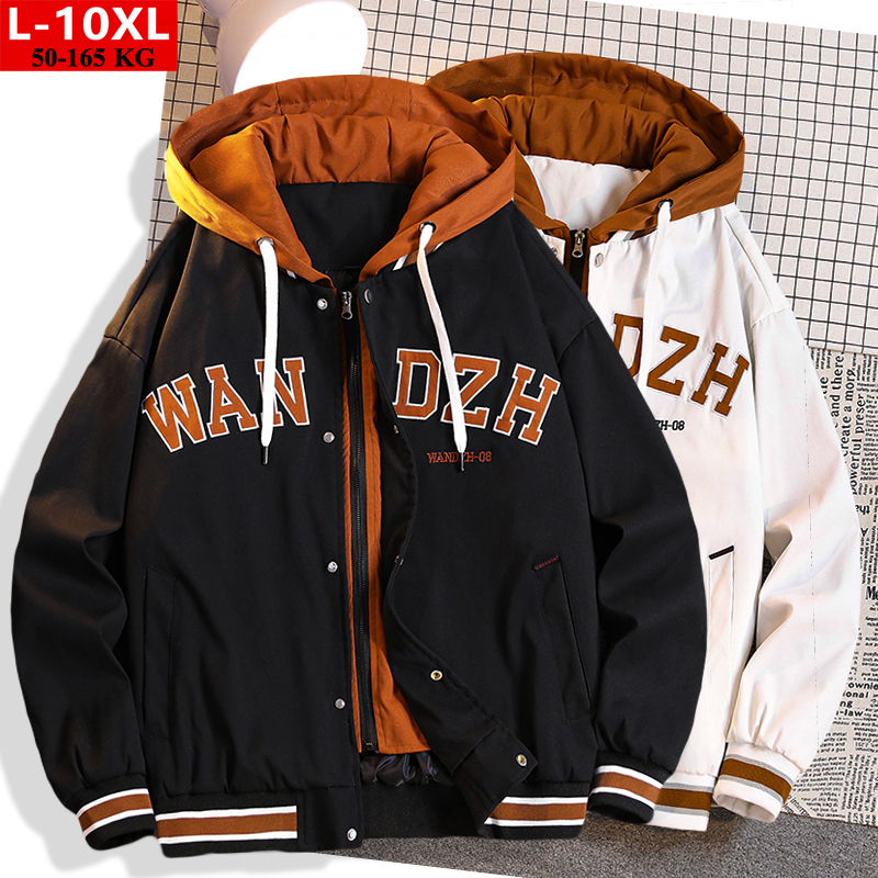 L-10XL Fake Two-Piece Hooded Jacket [165KG Wearable] Flow Men's Wear Handsome Embroidered Fat ...