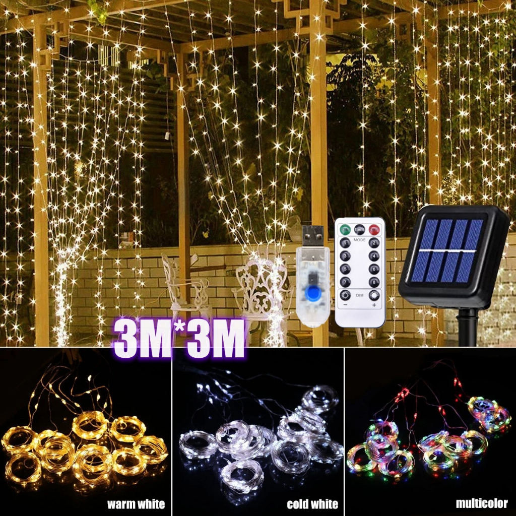 USB/ LED Curtain Light Window Fairy Light 3x3M/3x2M/3x1M With 8 ...