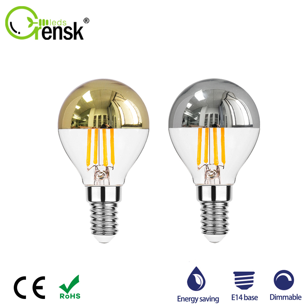 E14 Mirror LED Light Bulb 4W Top chrome Silver Gold Crown Glass Lamp ...