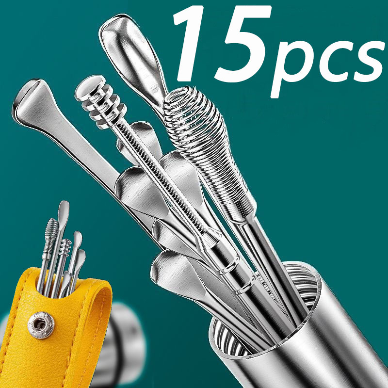 15Pcs Ear Picking Tool Portable Ear Cleaning Kit Alat Pembersih Telinga ...