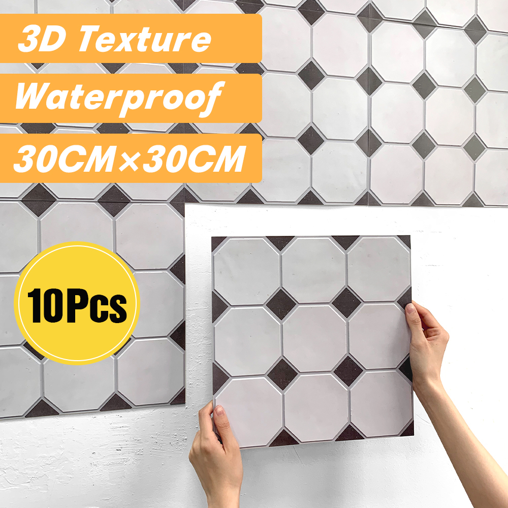 10Pcs | 3D Wall Panel Waterproof Ceramic Tile Wall Sticker Self ...