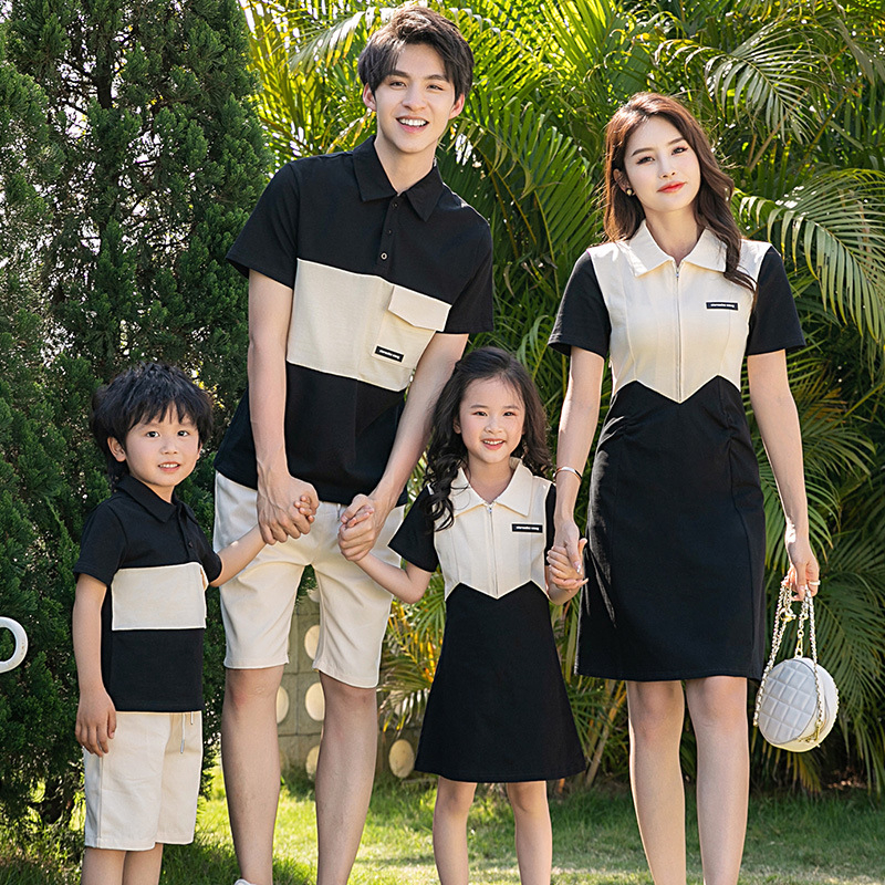 Fashion Polo Family Matching Outfits Dress Couple Set Wear Shirt Summer ...