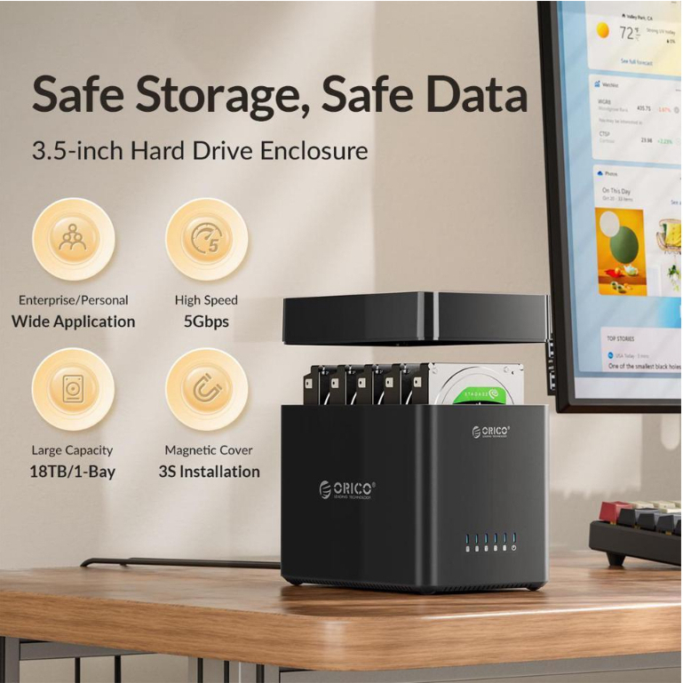 ORICO 5 Bay Hard Drive Enclosure Magnetic 3.5-inch Type-C with Built-in ...