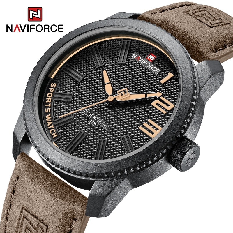 NAVIFORCE Men Military Sport Waterproof Quartz Leather LED Digital ...